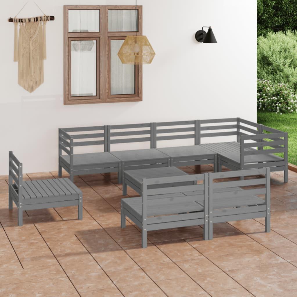 VidaXL Set Divani da Giardino 9 pz in Legno Massello di Pino Grigio ...