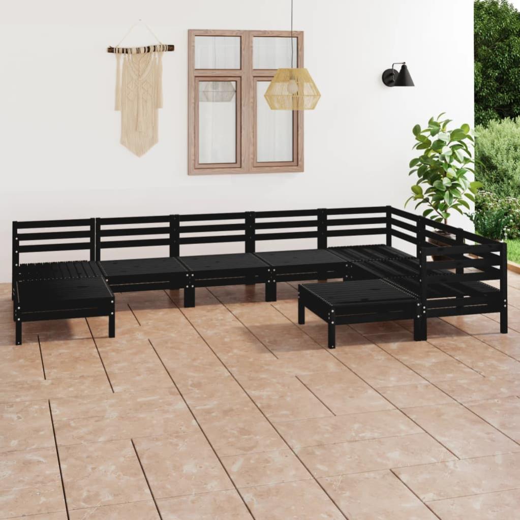 VidaXL Set Salotto da Giardino 9 pz in Legno Massello di Pino Nero ...