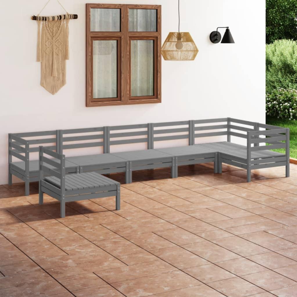 VidaXL Set Divani da Giardino 7 pz in Legno Massello di Pino Grigio ...