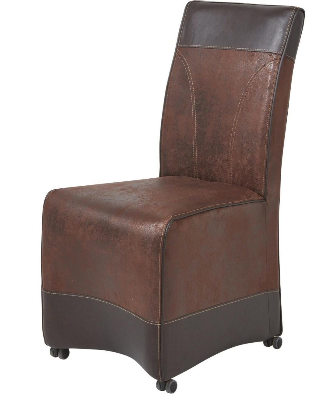 Chaise sur roulettes tissu marron vintage et noir Marois - Lot de 2 ...