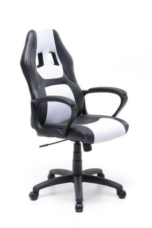 Poltrona gaming bianca in finta pelle con braccioli e base girevole ...