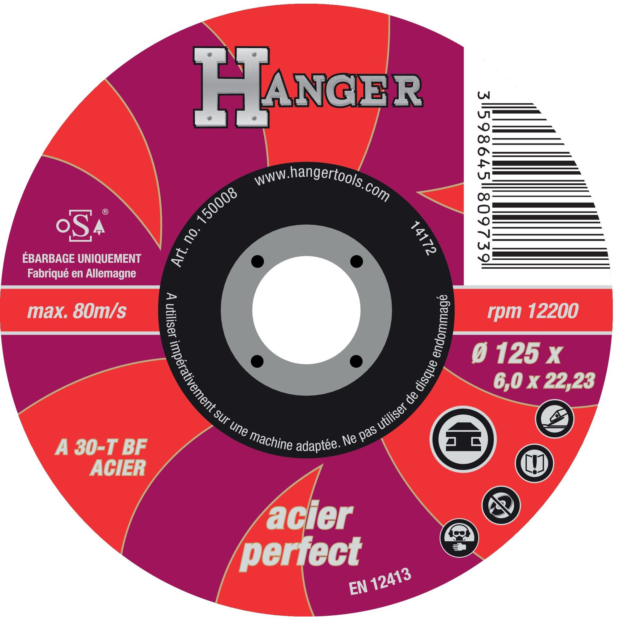 Disque à ébarber l'acier 125 x 6 mm A 30 T - HANGER - 150008 | Leroy Merlin