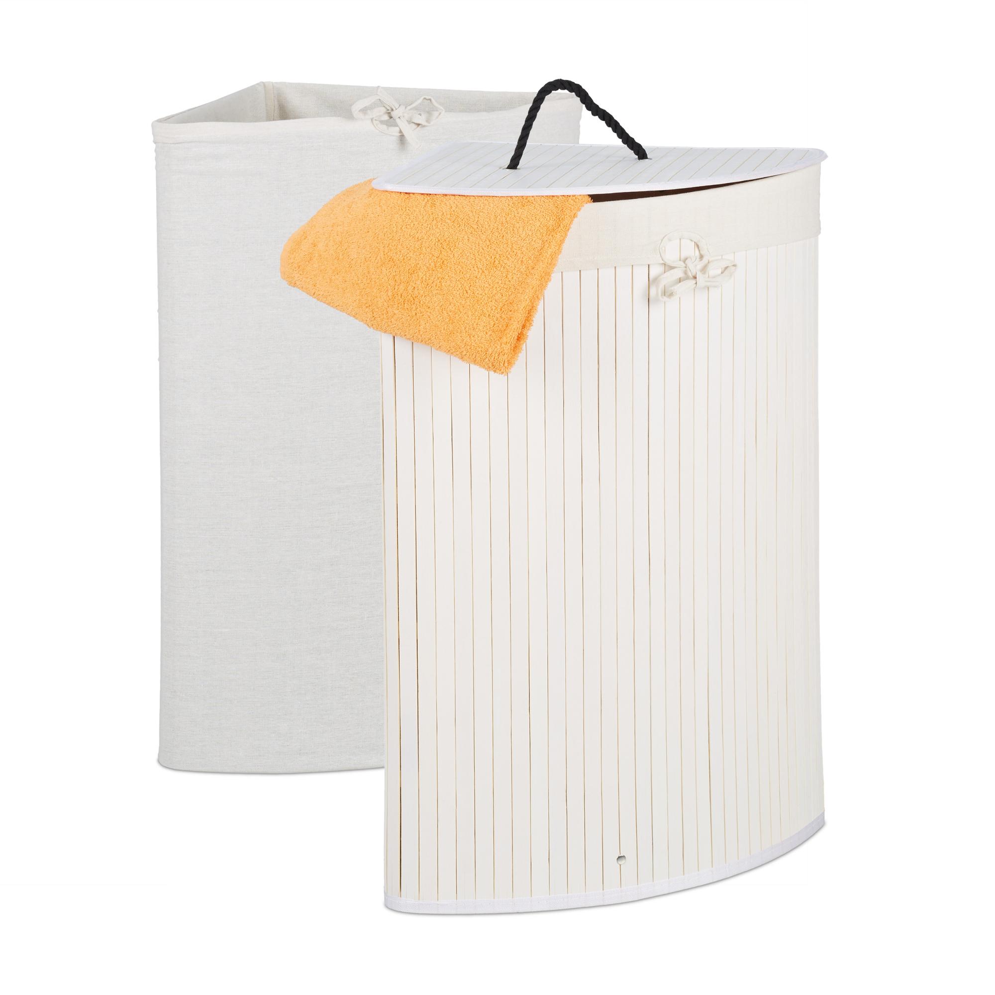 Relaxdays Panier lessive en angle, bambou, corbeille pliable avec ...