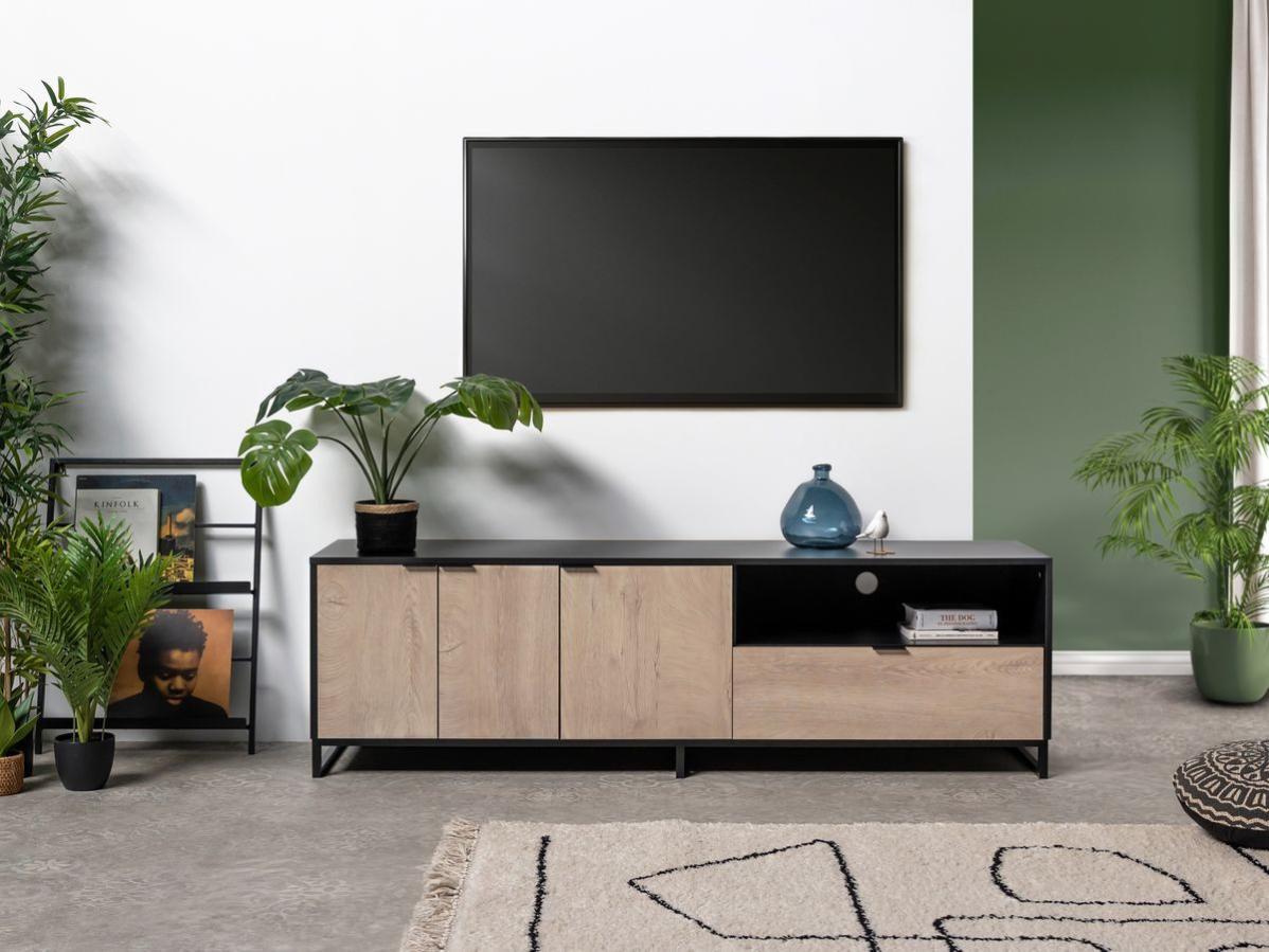 BOBOXS Meuble TV 180 cm MUSSET Chêne clair et noir | Leroy Merlin