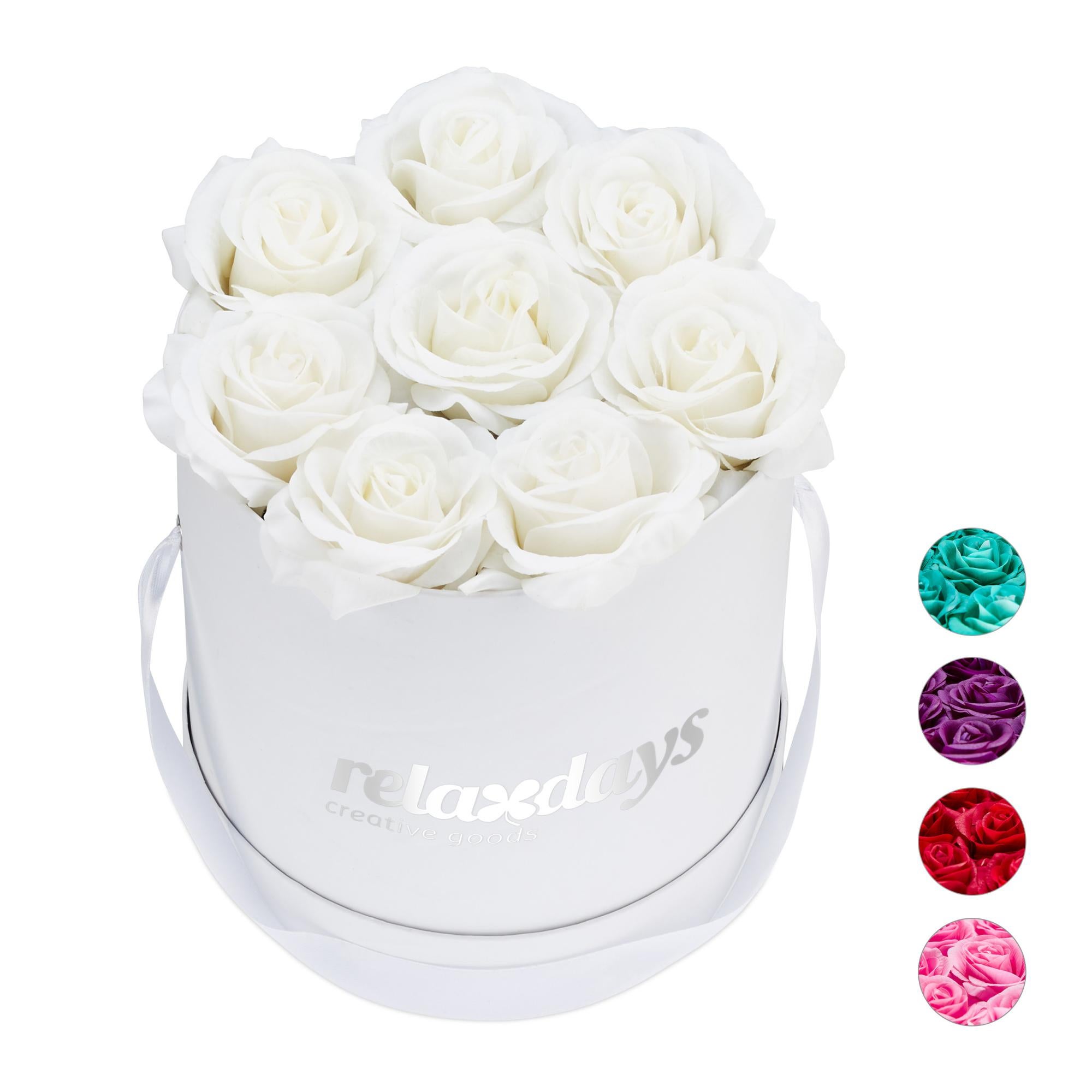 Relaxdays Box di Rose Rotondo, 8 Rose, Bianco, Resistente 10 Anni, Idea ...