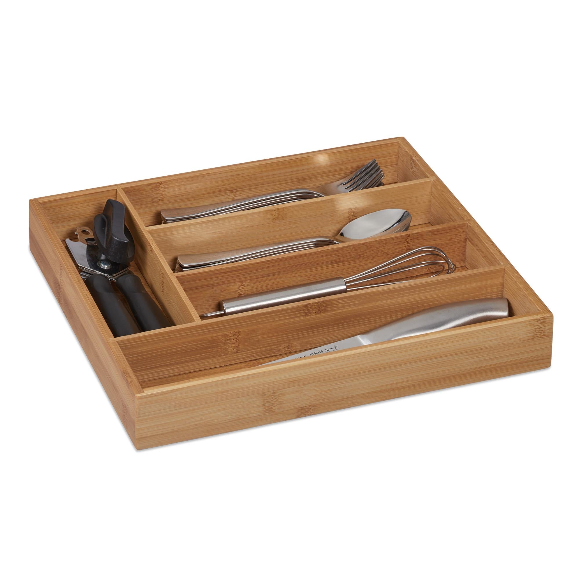 Relaxdays Portaposate da Cassetto in Bambù, 5 Scomparti, Divisore ...