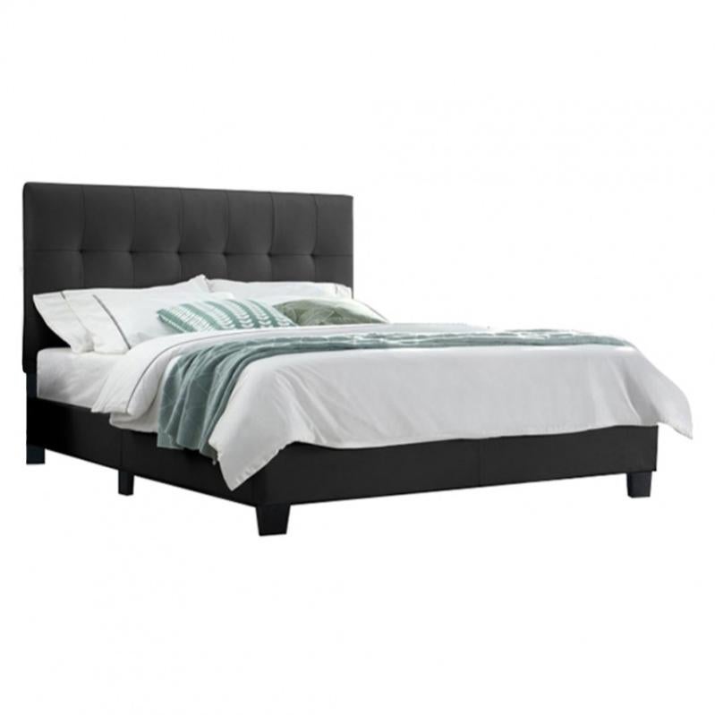 Lit double 160 x 200 cm en simili noir + sommier fixe - PANDORA | Leroy ...