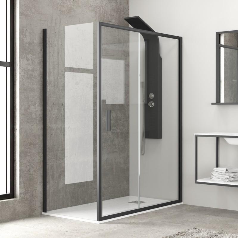 Box doccia angolo 100x90 cm telaio nero e anta scorrevole NICO-D3000S ...
