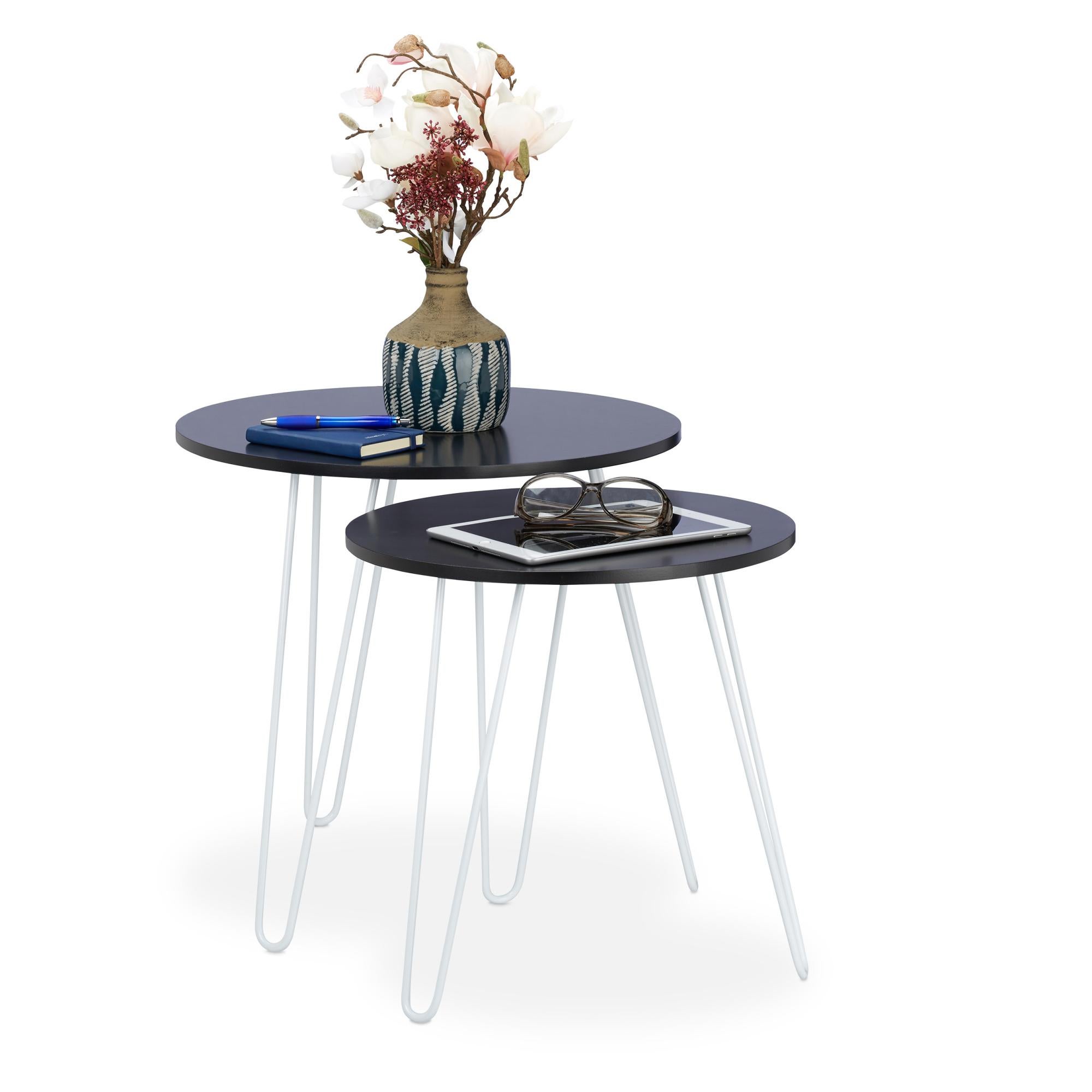 Relaxdays Set 2 Tavolini Rotondi, Ø40 e 48, Tavoli Tondi, Comodini per ...