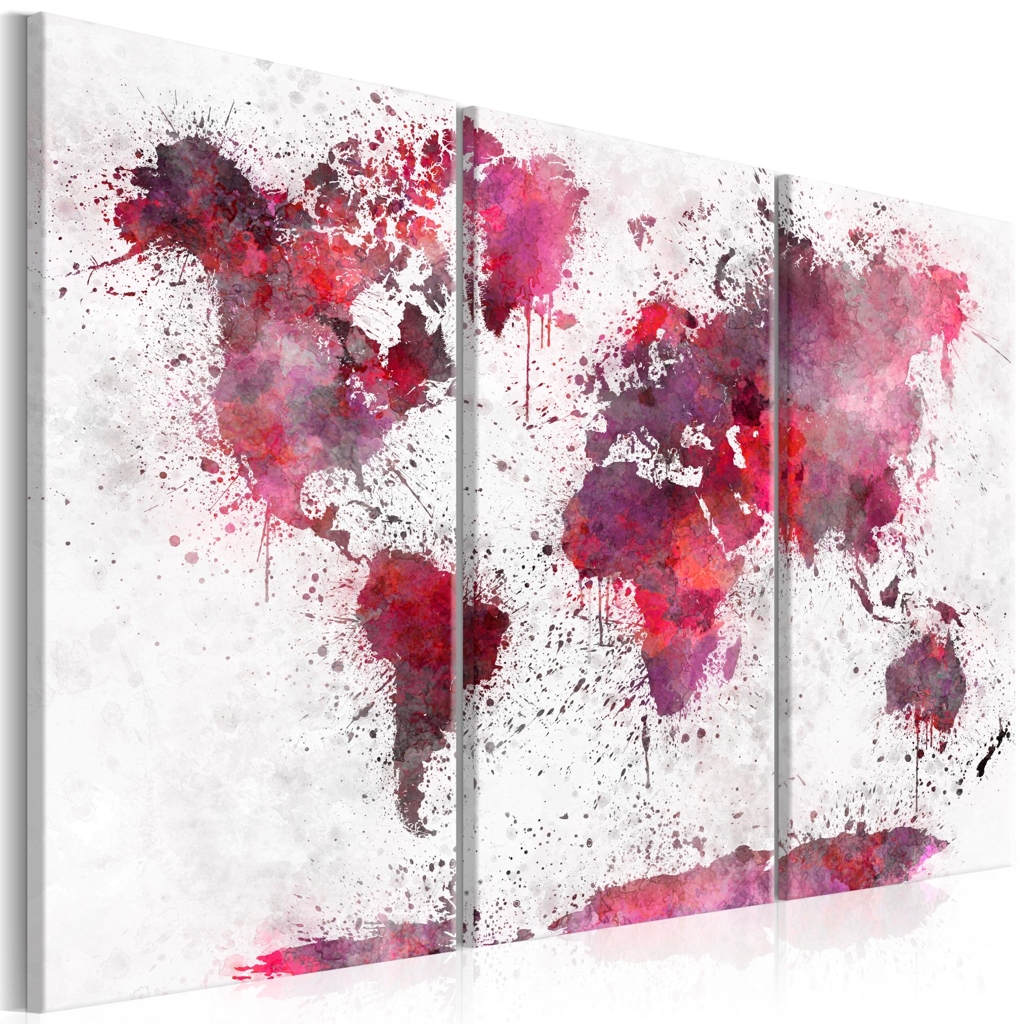 Tableau - World Map: Red Watercolors (3 Parts) 120x80 cm | Leroy Merlin