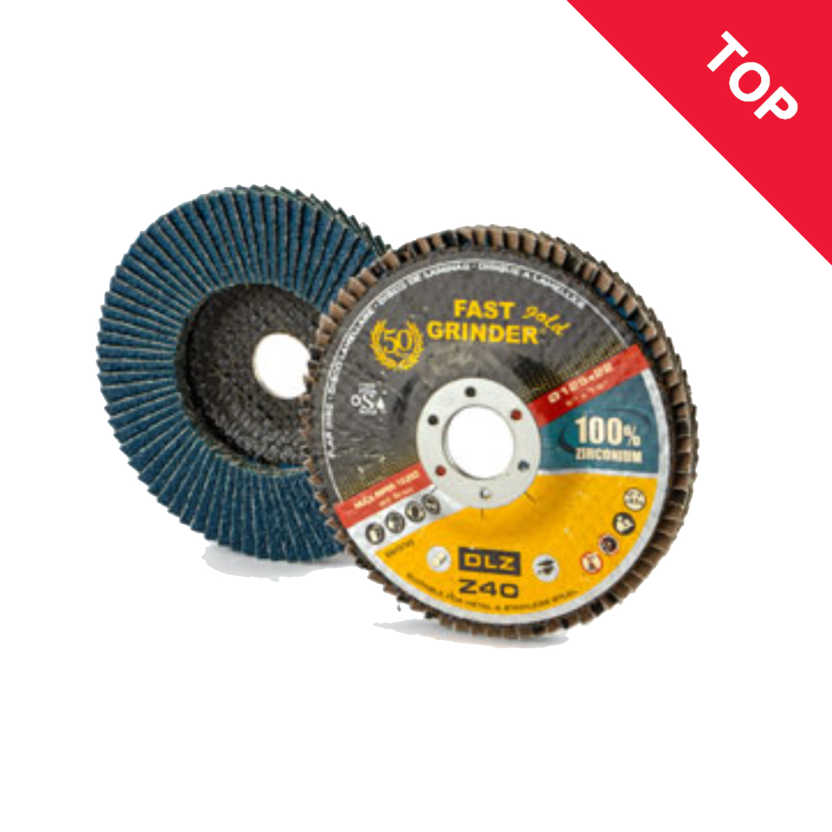 Disco lamellare TOP PROFESSIONALE, piano FAST GOLD 100% zirconio D.115x22 grana 80 Rosver 10 Pz ...