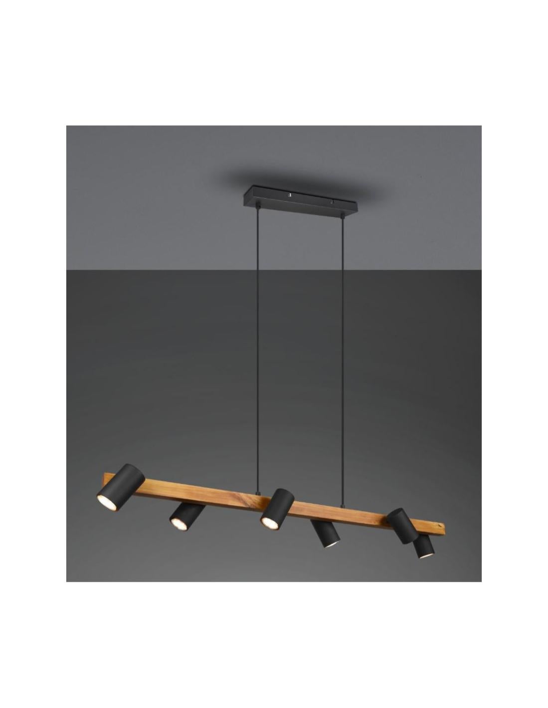 Lampadario Isola Legno 6 Spot Neri Cilindrici Orientabili Marley Trio ...