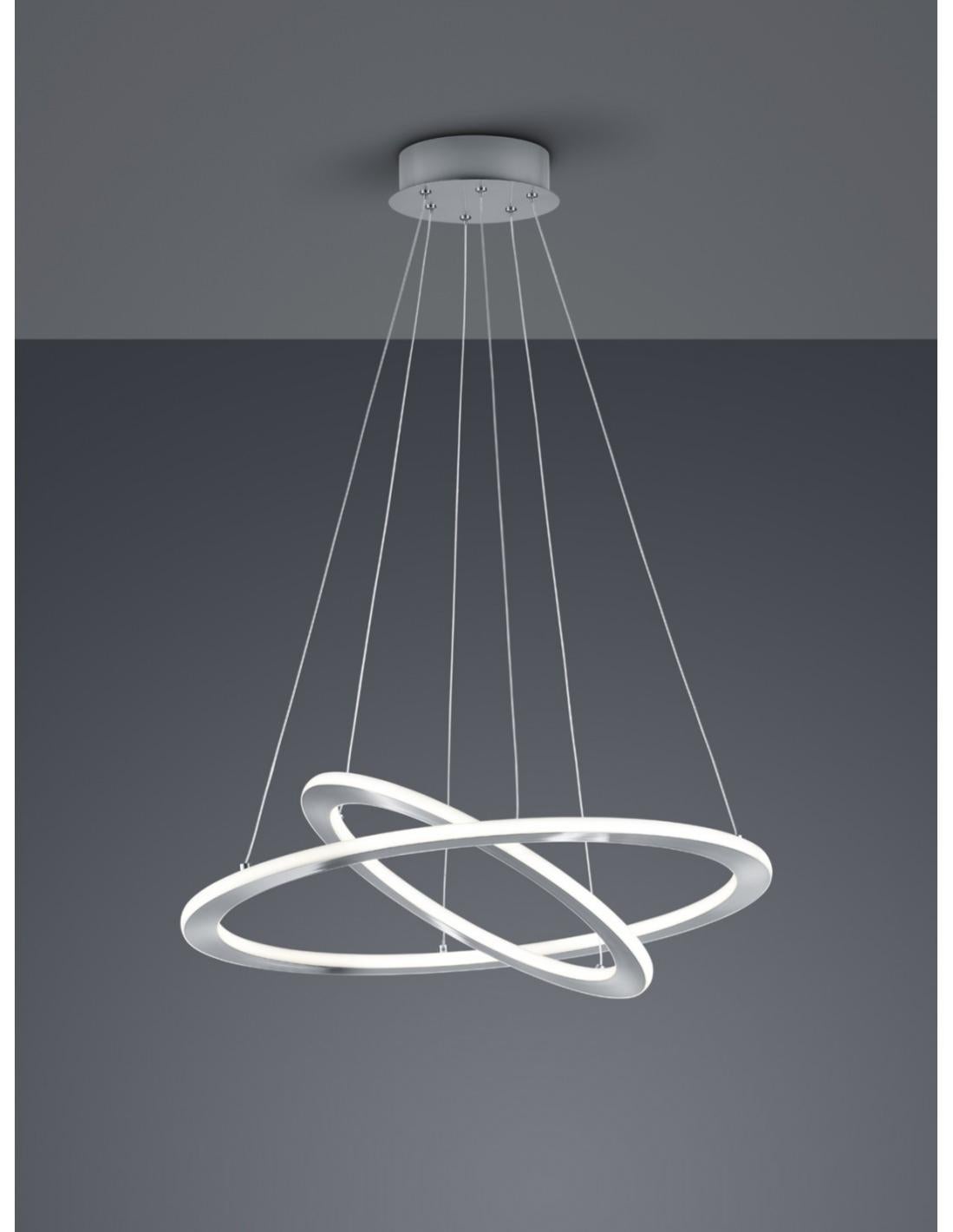 Sospensione Led Dimmerabile 2 Anelli Durban Nichel Ø60 cm Trio Lighting ...