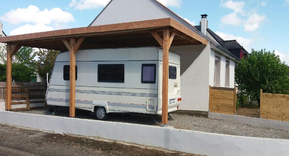 Charpente toit plat adossé, 400cm x 1050cm, bois DOUGLAS Français label ...