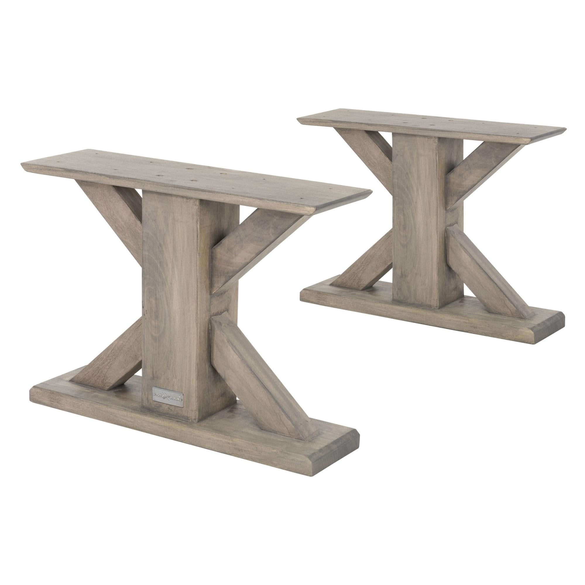 2x Gambe da tavolo legno massiccio grigio naturale Lucca 50x37x15 cm ...