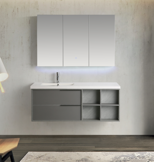 Mobile Arredo Bagno Marte 130 cm Grigio Sospeso Moderno Contemporaneo ...