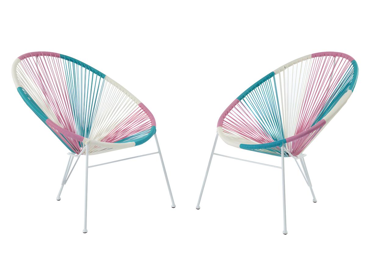 Lot de 2 fauteuils de jardin en fils de résine tressés - Rose, bleu ...
