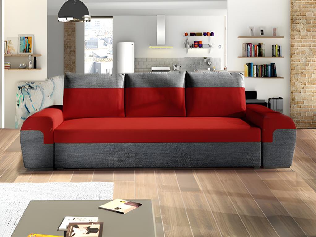 Divano letto 3 posti in Tessuto Bicolore rosso e antracite - GABY ...