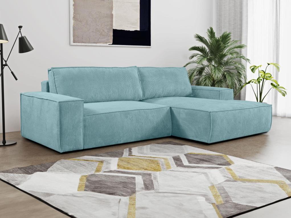 Divano letto angolare in Velluto a coste Azzurro - Angolo a destra ...
