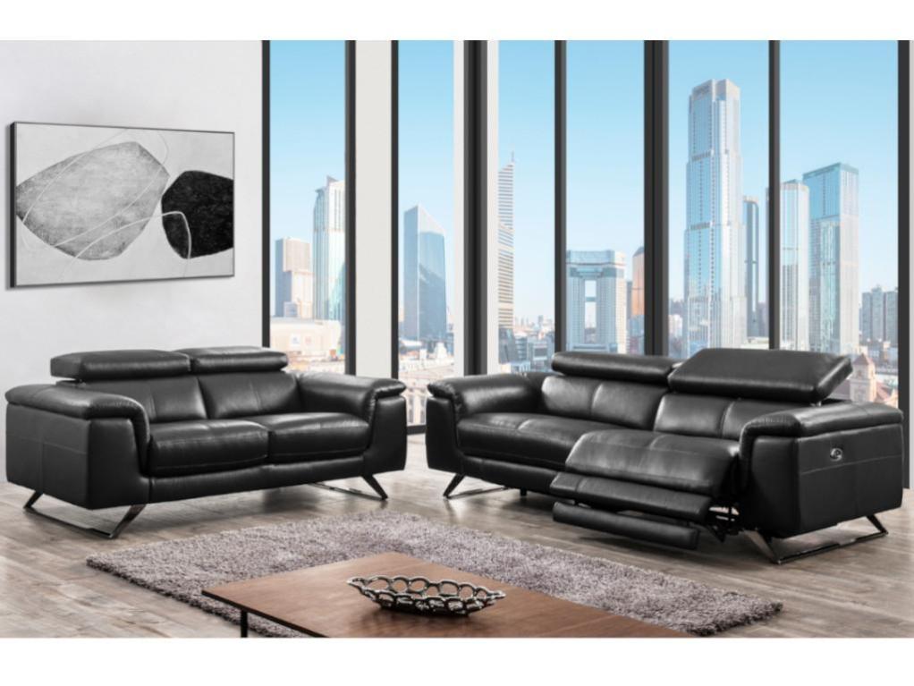 Canapé 3 places relax électrique en cuir avec têtières BREYL - Noir ...