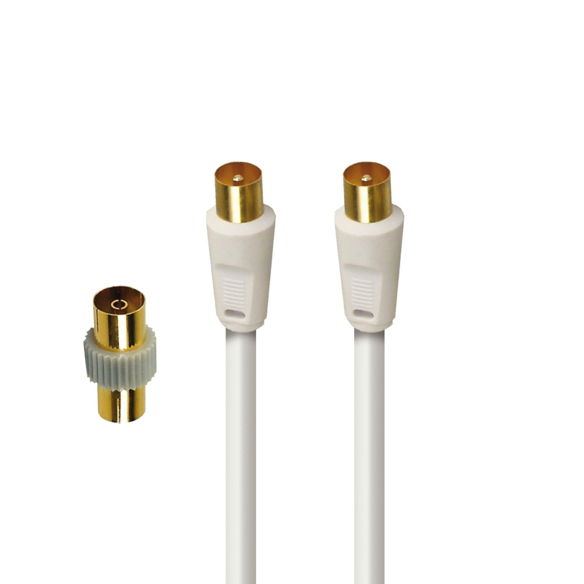 CORDON TV MÂLE/MÂLE 9,52MM BLANC 2M + ADAPTATEUR FEMELLE | Leroy Merlin