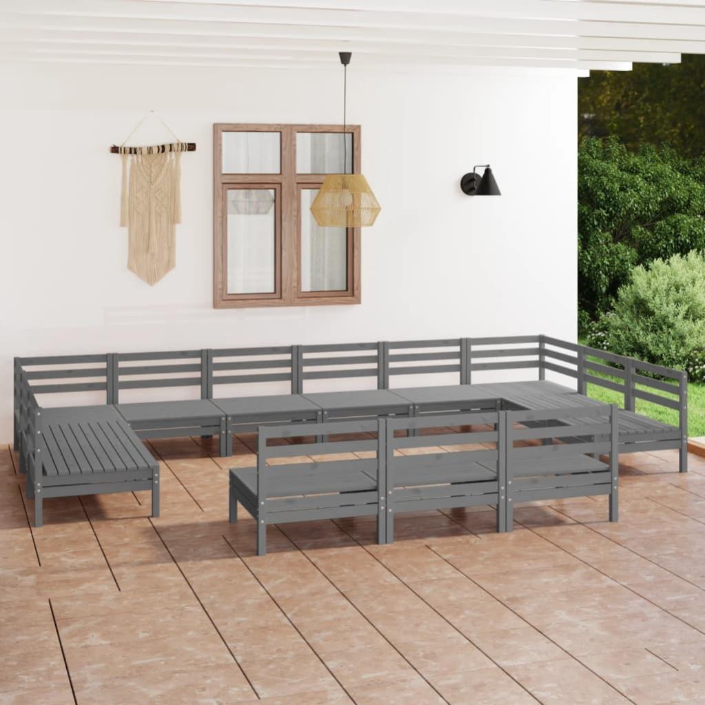 VidaXL Set Salotto da Giardino 13 pz in Legno Massello di Pino Grigio ...