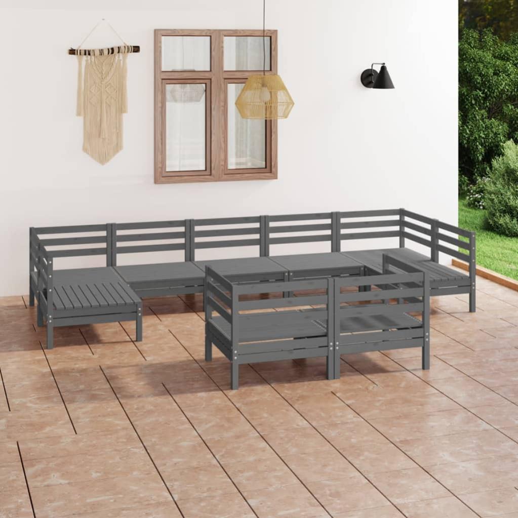 VidaXL Set Salotto da Giardino 9 pz Grigio in Legno Massello di Pino ...