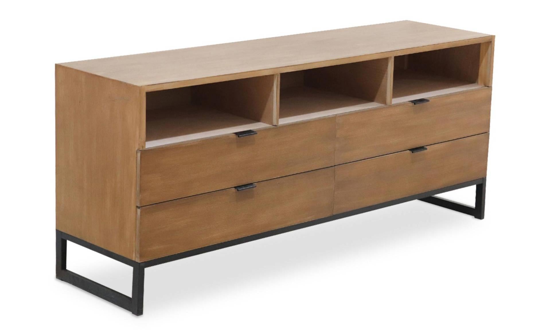 Meuble TV 4 tiroirs chêne clair et pieds métal noir Baktoo | Leroy Merlin