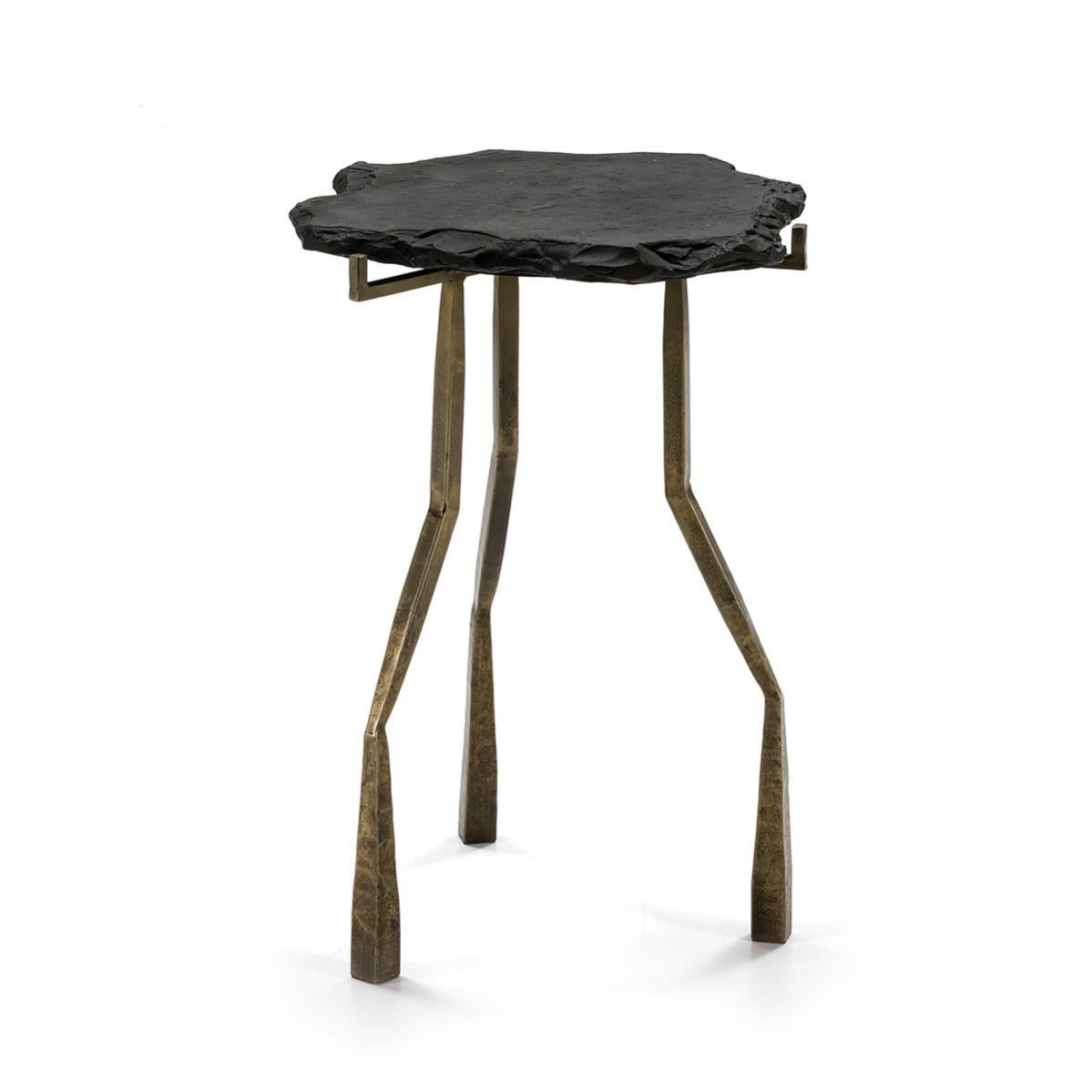 Table d'appoint pierre noir et métal doré Gina H 65 cm | Leroy Merlin