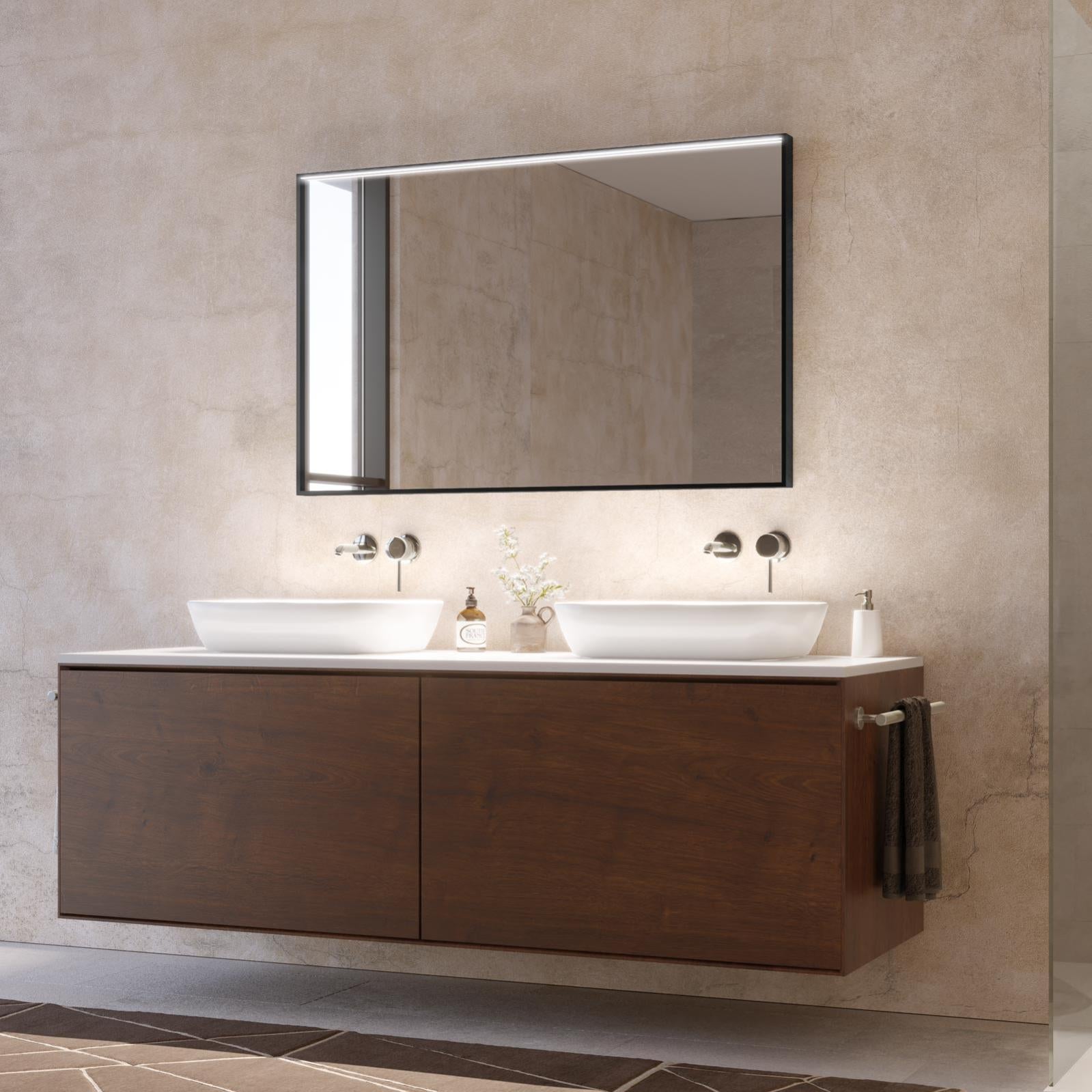 Espejo de pared rectangular iluminado, espejo LED con marco negro ...