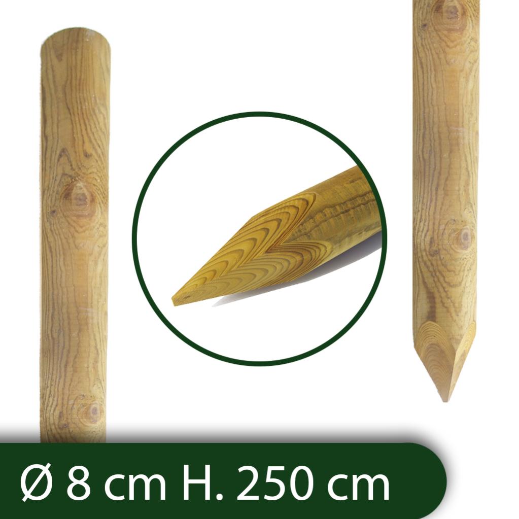 PALI IN LEGNO Ø CM 8 ALTEZZA CM 250 H TONDI CON PUNTA TRATTATI ...