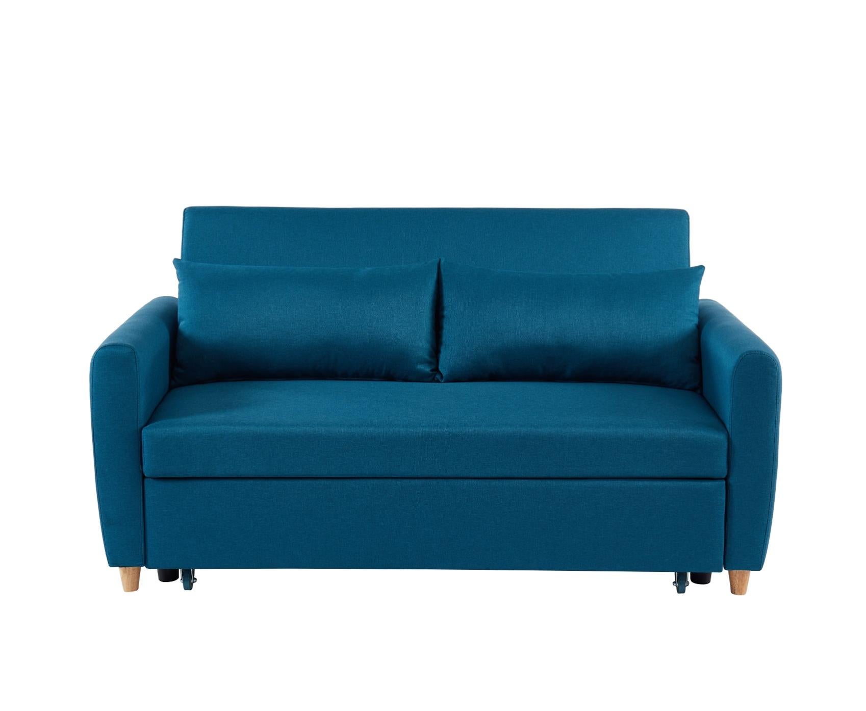 Canapé droit LAURA en tissu bleu convertible 3 places | Leroy Merlin