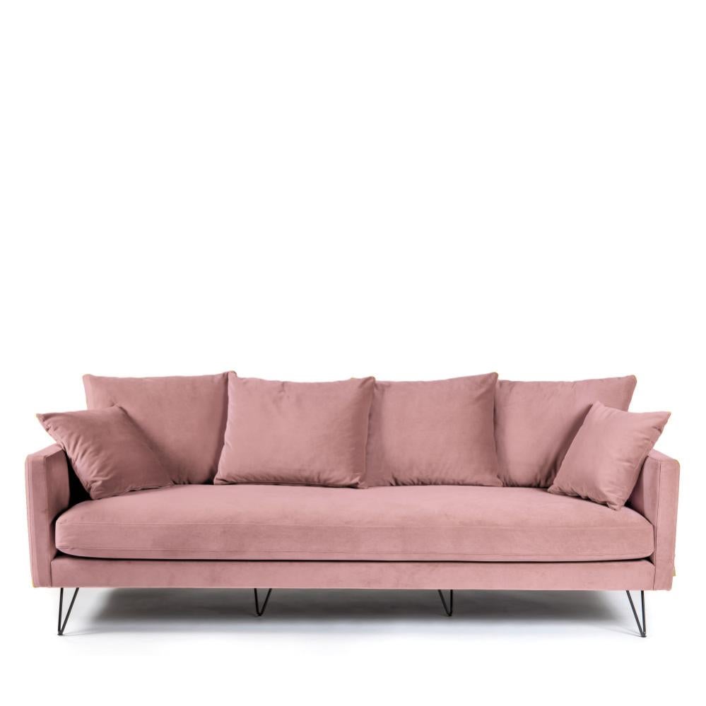 Canapé 4 places en velours pieds épingles noirs vieux rose - VILLABON ...