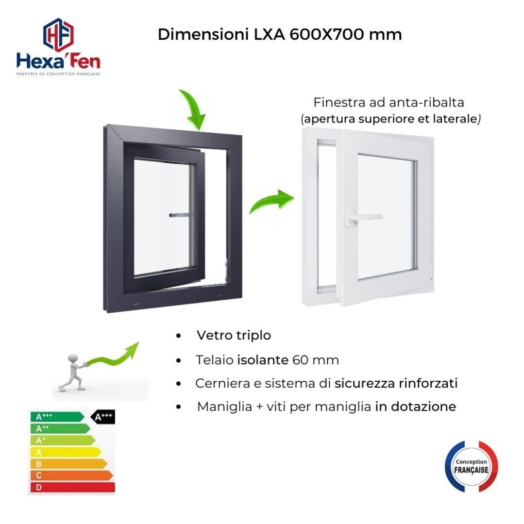 Finestra in PVC - LxH 600x700 mm - Triplo vetro - Antracite/Bianco ...