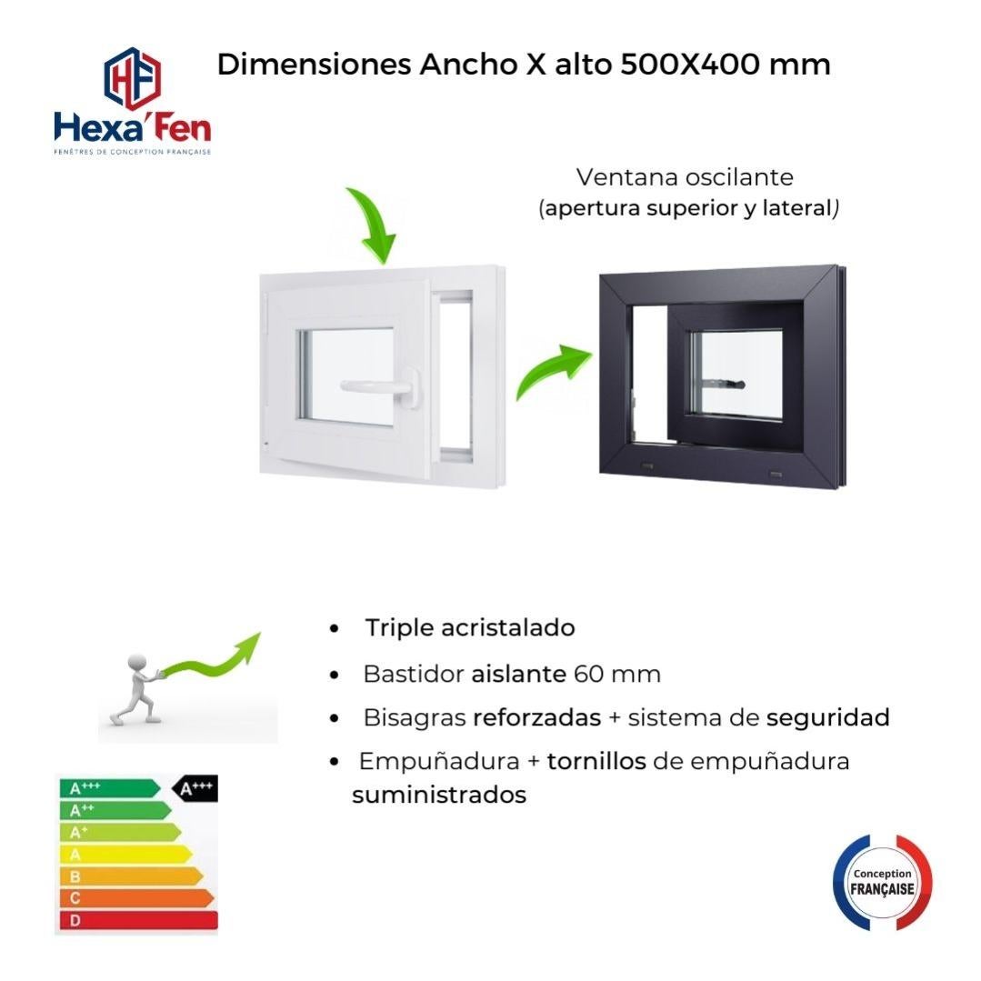 Ventana de PVC - LxH 500 x 400 mm - Triple acristalamiento | Leroy Merlin