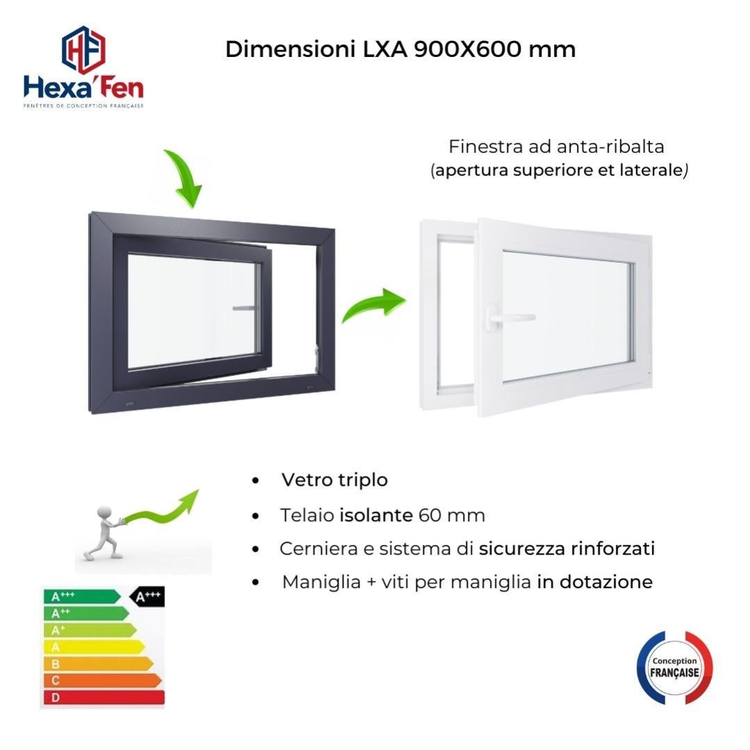 Finestra in PVC - LxH 900x600 mm - Triplo vetro - Antracite/Bianco ...