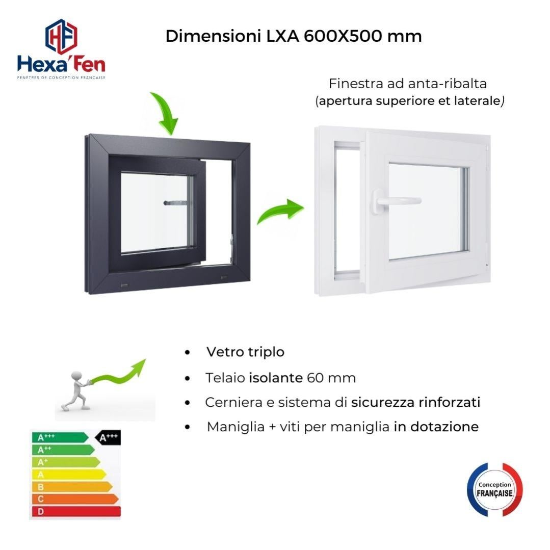 Finestra in PVC - LxH 600x500 mm - Triplo vetro - Antracite/Bianco ...