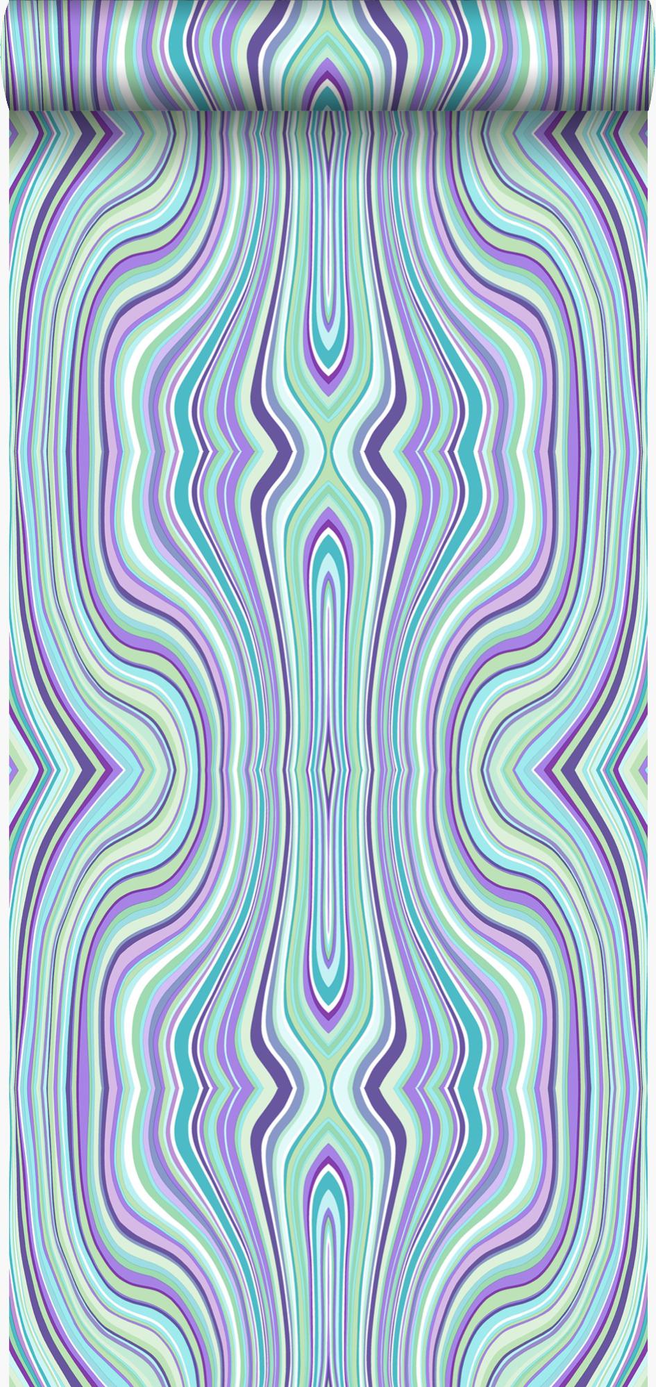 Carta da parati linee grafiche turchese e viola - 53 cm x 10,05 m ...