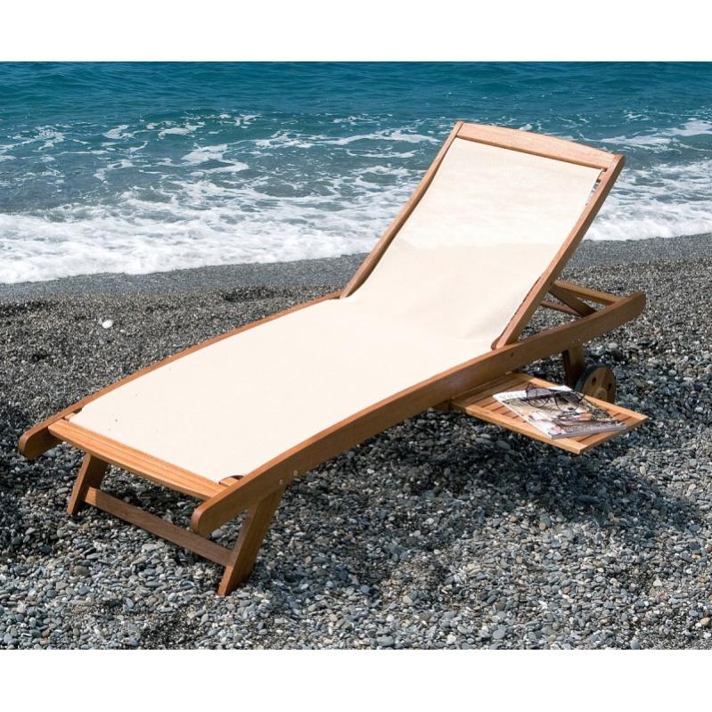 Lettino Prendisole Per Giardino E Piscina In Legno Tessuto Bianco ...
