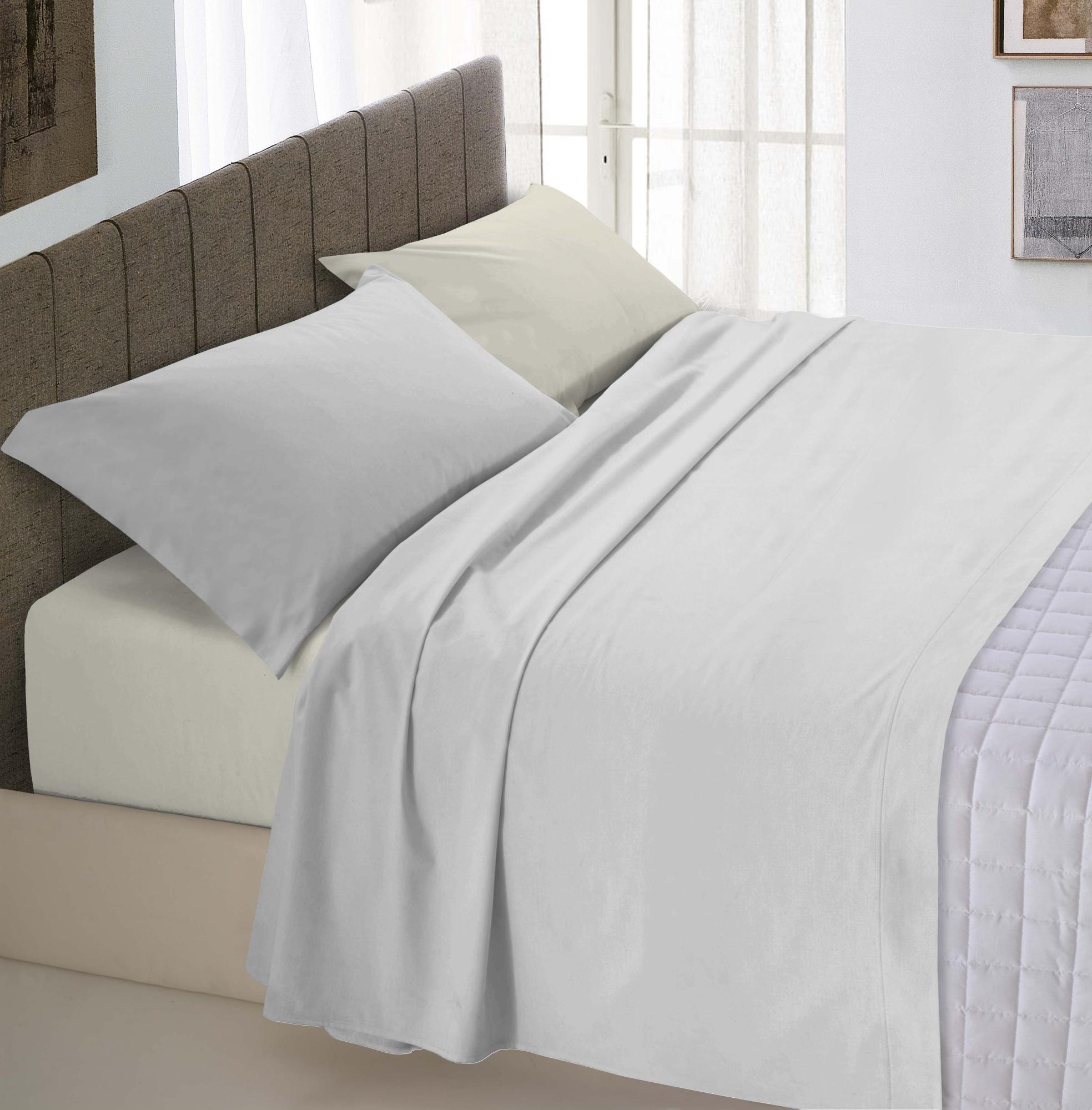 COMPLETO LETTO NATURAL COLOR, GRIGIO CHIARO/PANNA, PIAZZA E MEZZA, 100% ...