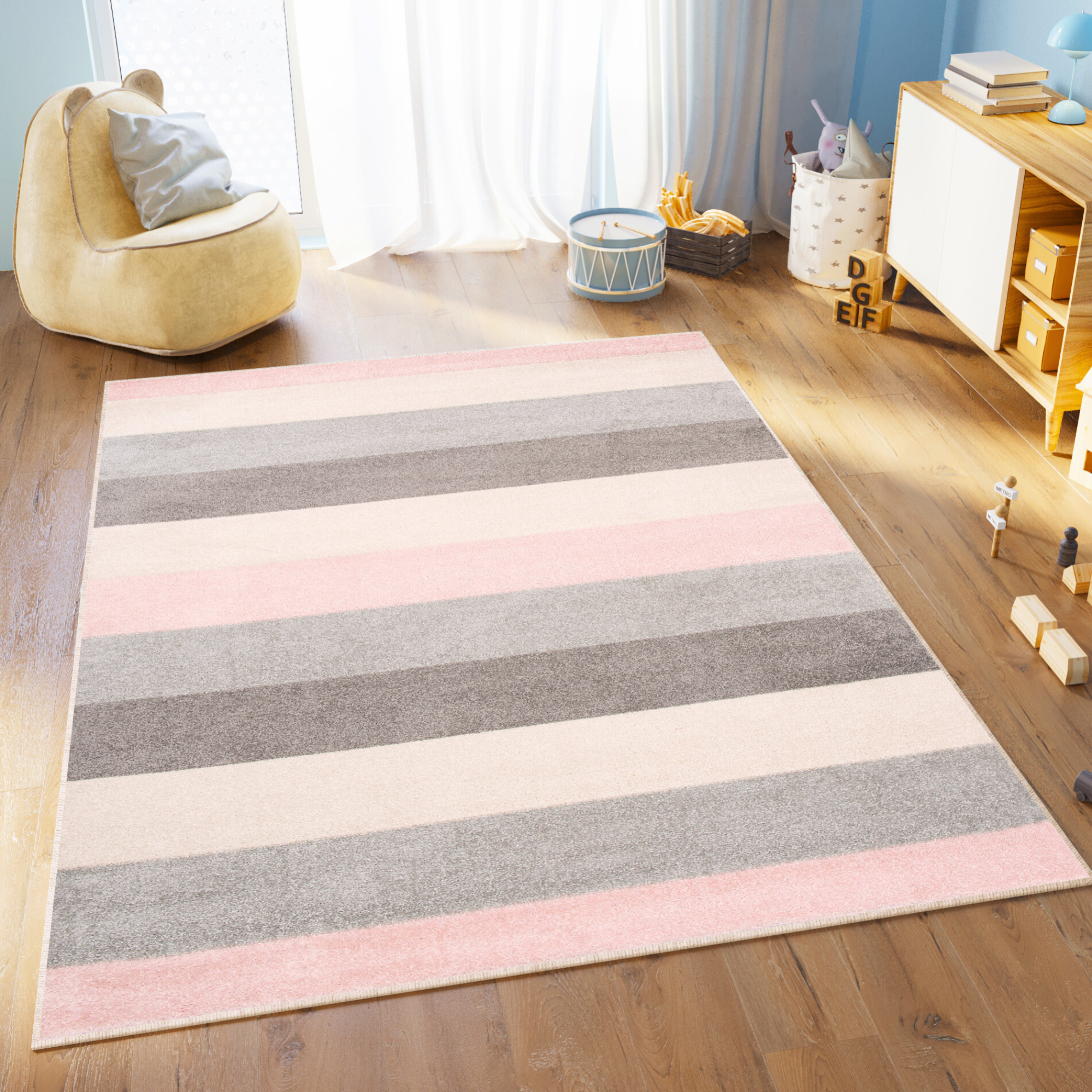 TAPISO Lazur Tapis Salon Moderne Gris Rose Crème Rayures Doux 160x220 ...