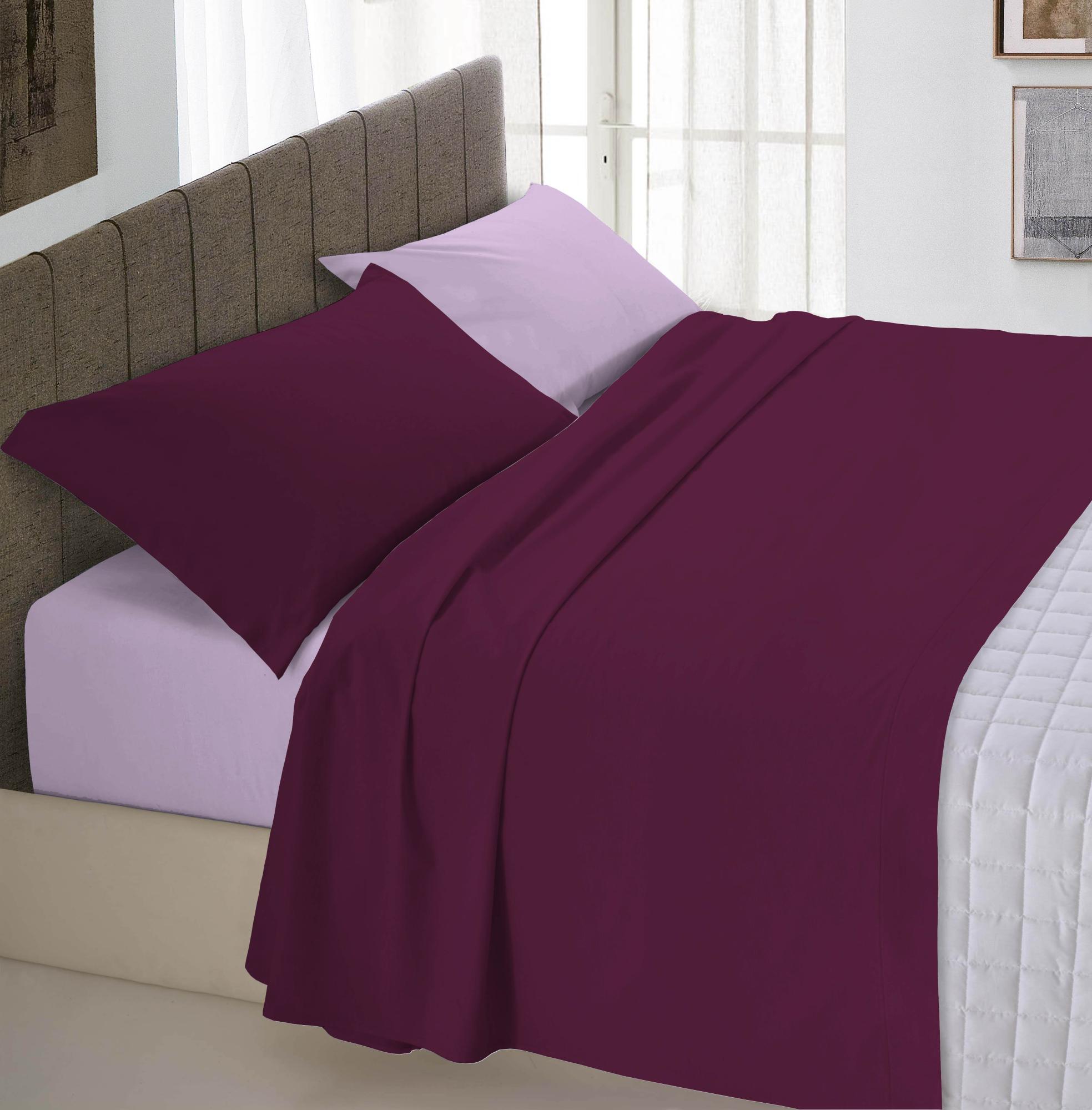 COMPLETO LETTO NATURAL COLOR, PRUGNA / LILLA, MATRIMONIALE, 100% COTONE ...