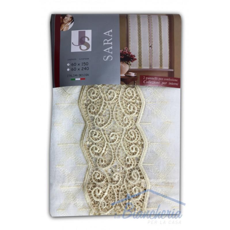 COPPIA TENDINA VETRO SARA MACRAMÈ ECRÙ COPPIA (2 TELI) CM. 60X240 ...