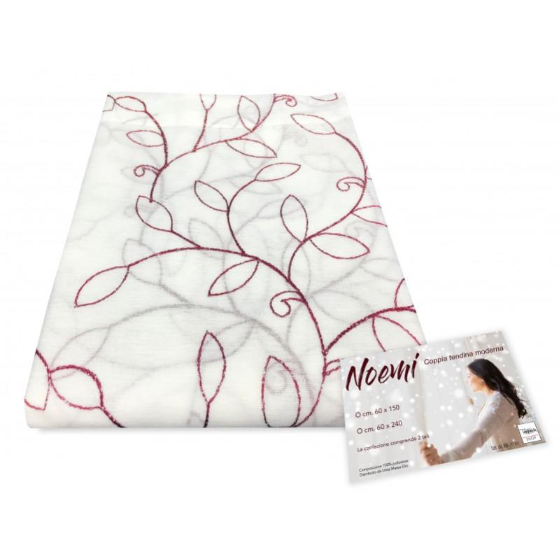 COPPIA TENDINA NOEMI RICAMO MODERNO FOGLIA BORDEAUX COPPIA (2 TELI) CM ...