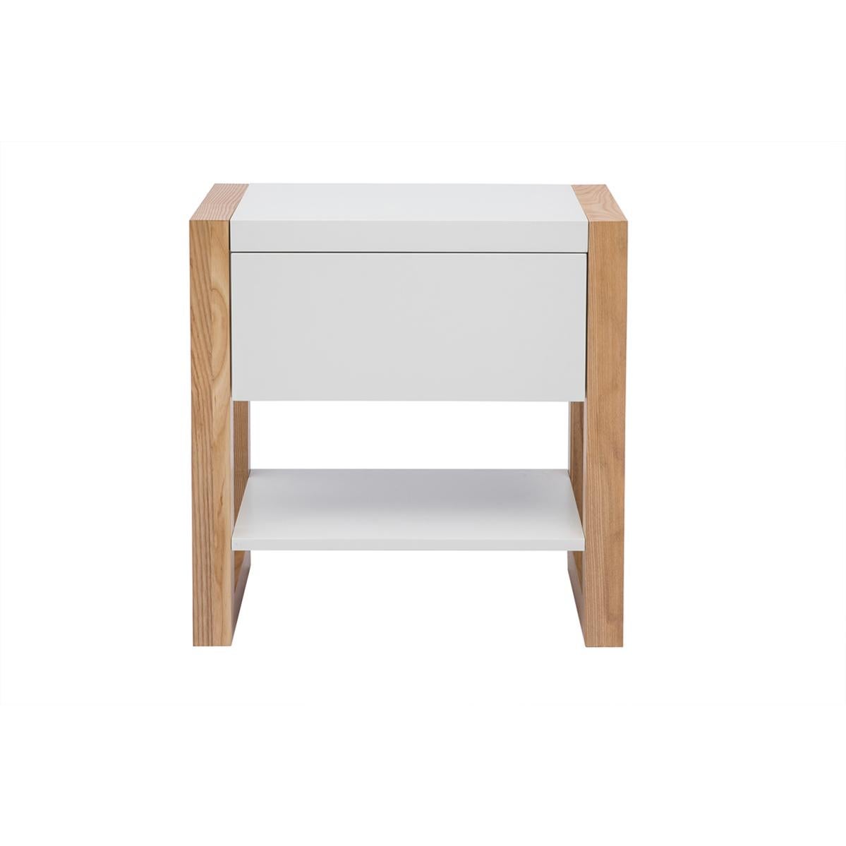 Table de chevet blanc et bois clair frêne massif L55 cm ARMEL | Leroy ...