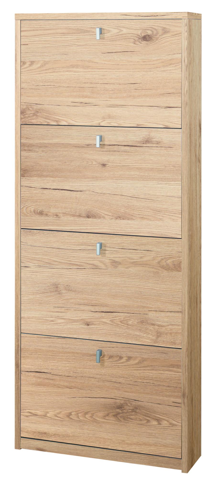 Scarpiera sottile e salvaspazio a quattro ante Rovere naturale 63x18x ...