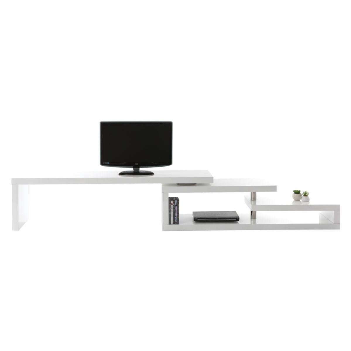 Meuble TV design pivotant blanc laqué brillant L255 cm MAX V2 | Leroy ...