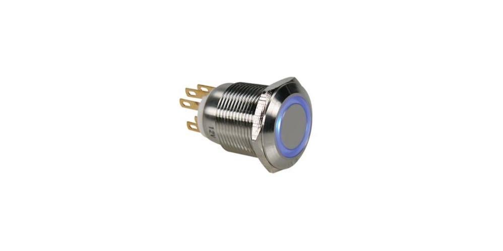 Switches STAINLESS STEEL PUSH BUTTON SPDT 1NO 1NC - BLUE RING - 19mm ...