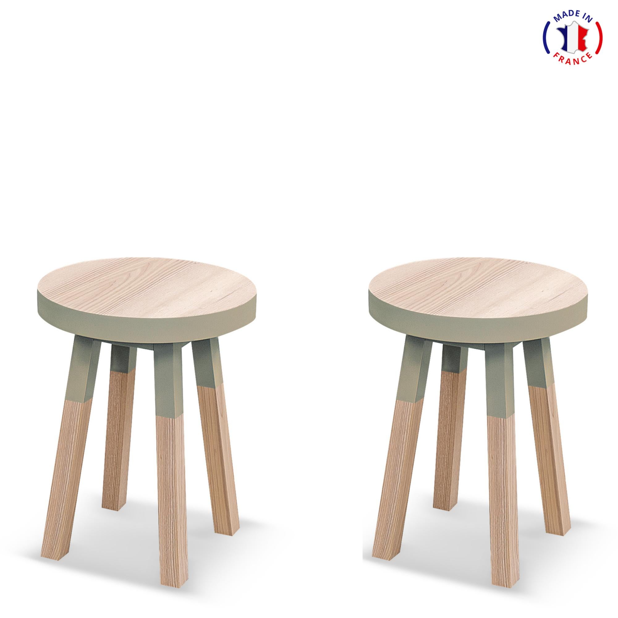 Lot de 2 tabourets frêne 100% massif, assise diamètre 35 cm - MON PETIT ...