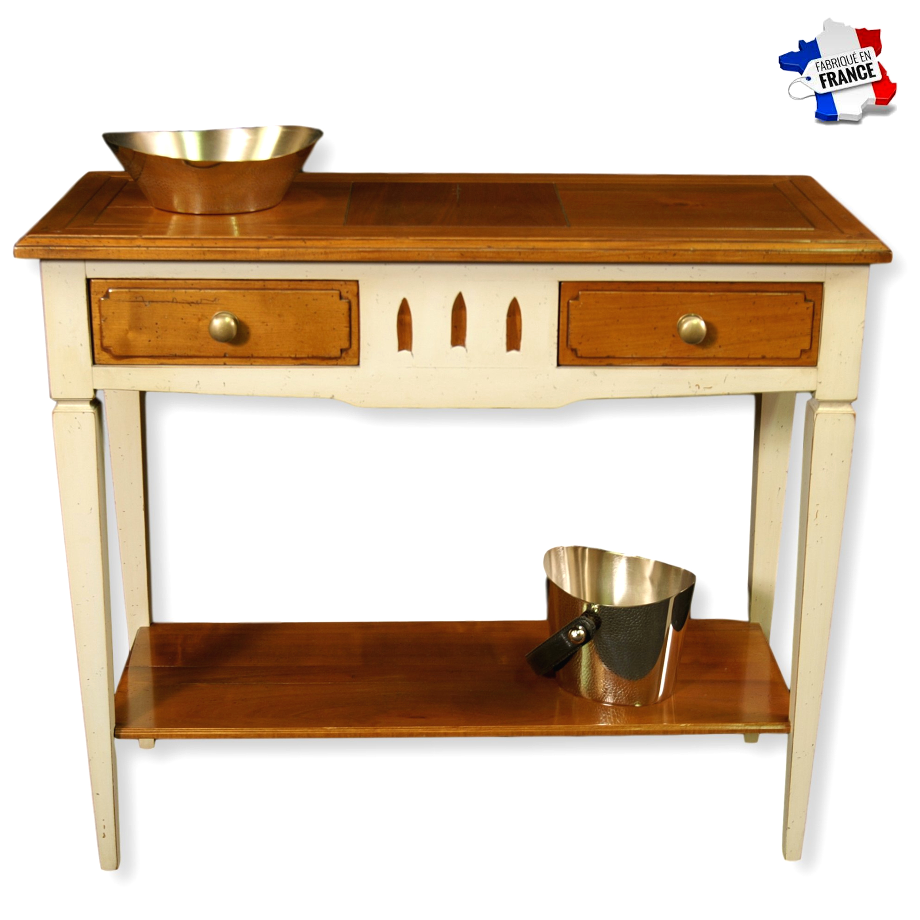 Console cache-secrets 3 tiroirs, merisier massif - GONTIER | Leroy Merlin